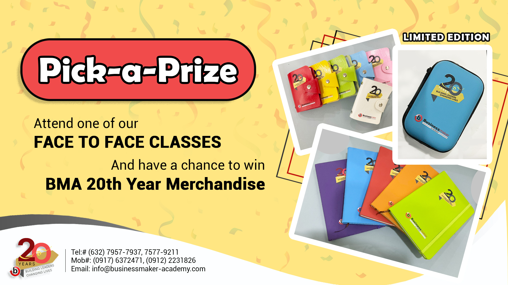 BMA 20th year Pick a prize promo - Businessmaker Academy
